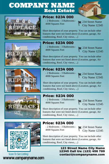 Flat real estate listing flyer with a QR code | PosterMyWall