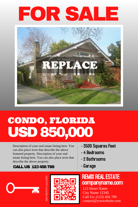 Simple real estate poster - Red& Templat | PosterMyWall