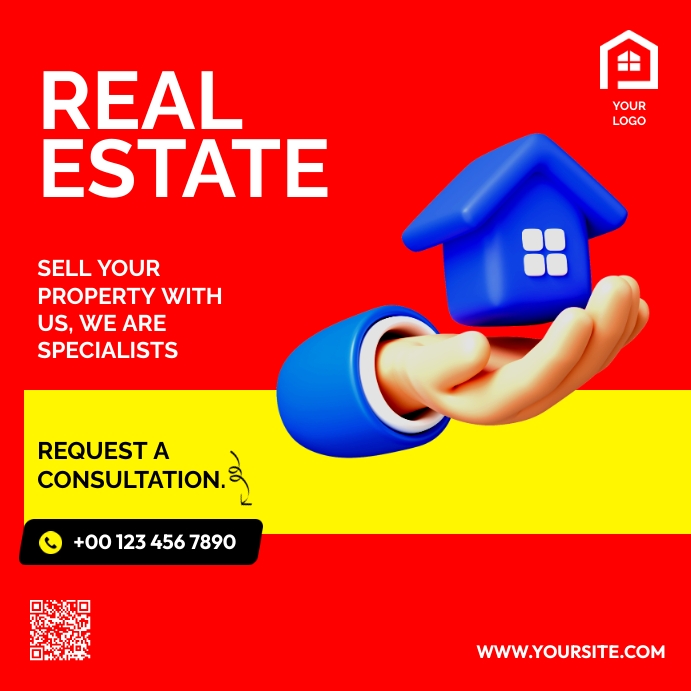 Copy of Real estate red yellow background | PosterMyWall