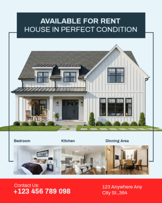 Real Estate Rental House — Property For Rent Flyer | Editable Template ...