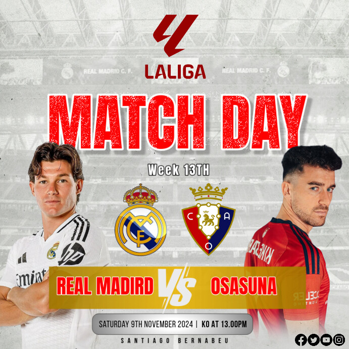 Copy of Real Madrid vs Osasuna Spanish La Liga | PosterMyWall