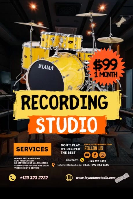 Copy of Recording Studio Yellow Theme | PosterMyWall