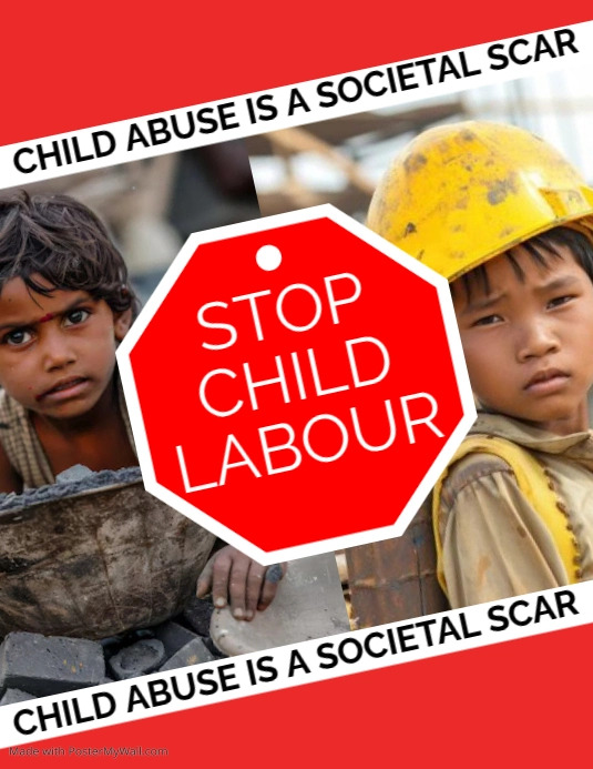 Red, White Modern & Minimal Stopchild Abuse Template | PosterMyWall