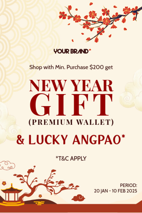 Red & Beige Floral Chinese New Year Gift Ads Poster Template | PosterMyWall