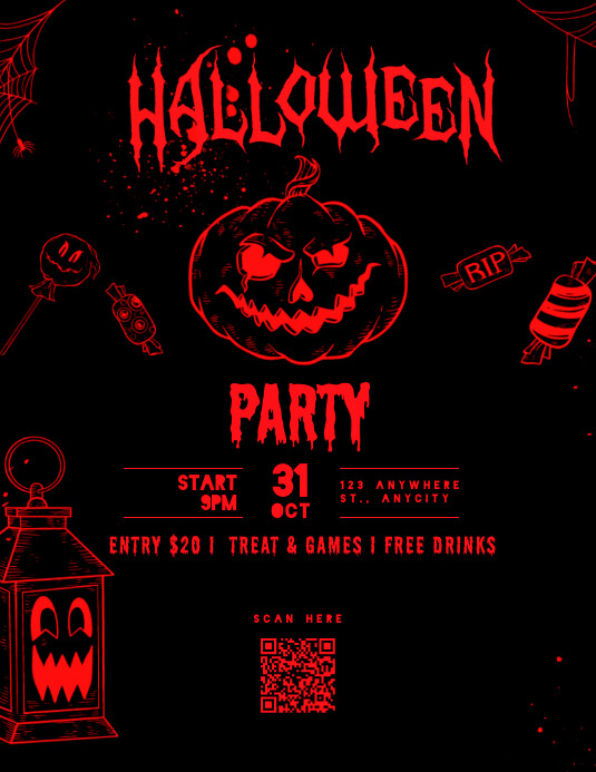 Red & Black Halloween Party Template | PosterMyWall