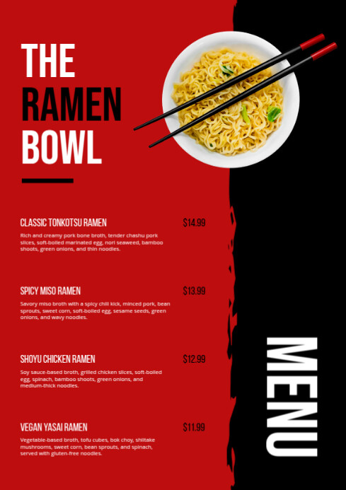 Copy of Red & Black Modern & Minimal Ramen Menu A4 | PosterMyWall