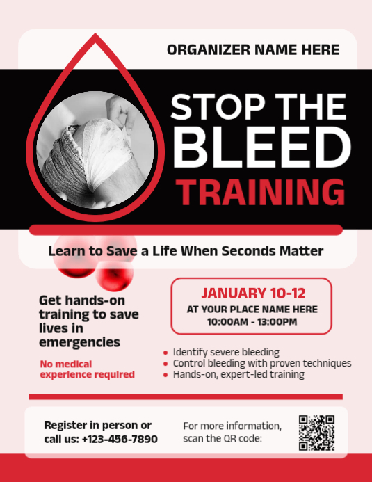 Plantilla de Red & Black Professional Stop The Bleed Training Flyer (us ...