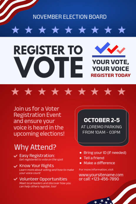 Copy of Red & Blue Professional Voter Registration Po | PosterMyWall