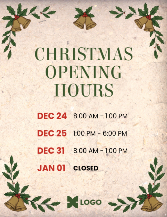 Red & Green Vintage Christmas Opening Hours A4 Poster Template ...