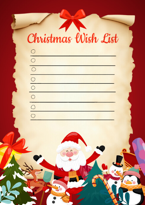 Red & Yellow Joyful Chirstmas List A4 Template | PosterMyWall