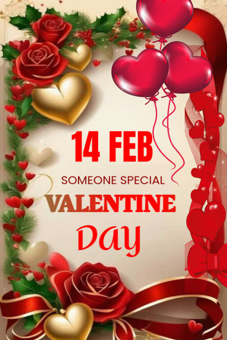 Red 14 Feb Valentineday Poster Template | PosterMyWall