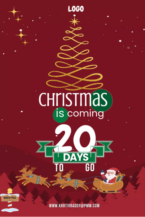 Red 20 Days Countdown To Christmas Poster Template | PosterMyWall