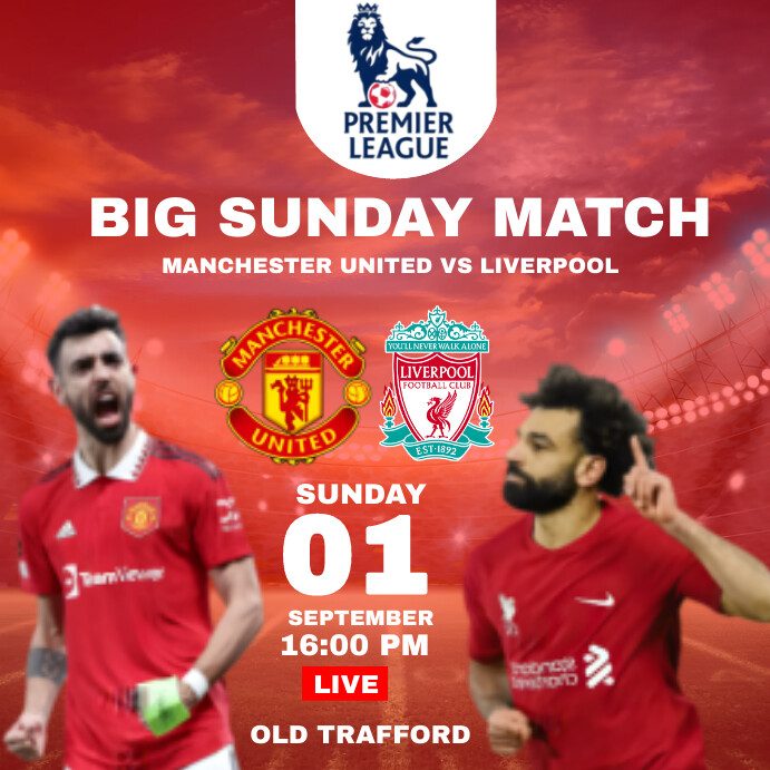 Red 3d Big Sunday Match Manchester United Vs Template | PosterMyWall