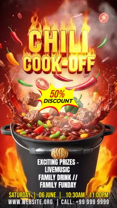 Red 3d Chili Cook Off Invitation Instagram Story Template | PosterMyWall