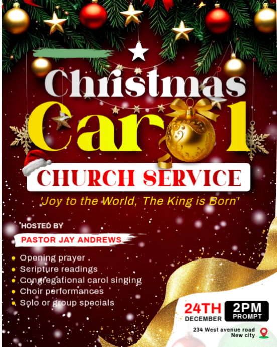 Plantilla de Red 3d Christmas Carol Church Service Xmas Songs Religious ...