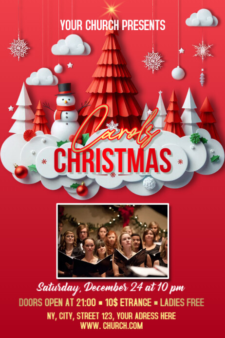 Plantilla de Red 3d Christmas Carols Poster | PosterMyWall