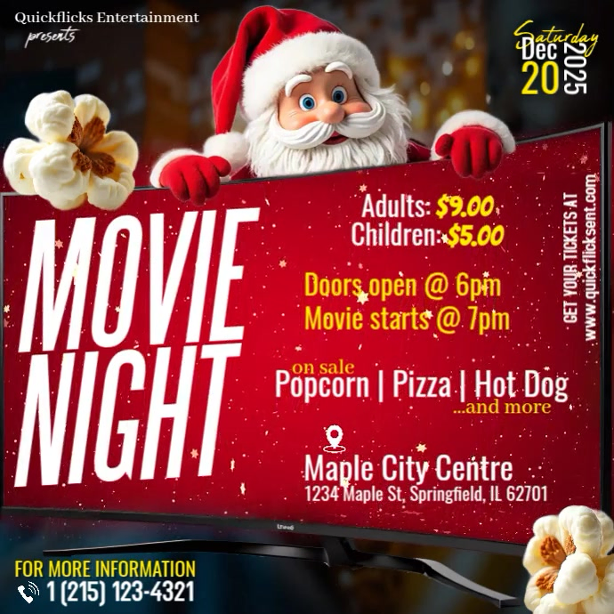 Red 3d Christmas Movie Night Flyer Template Design Instagram Post ...