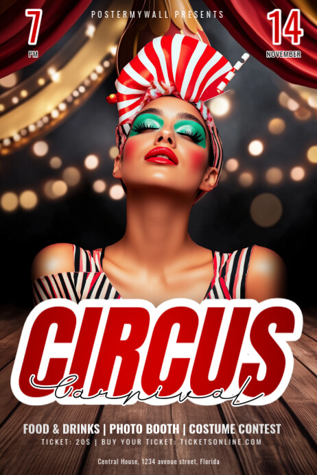 Red 3d Circus Carnival Poster Template | PosterMyWall