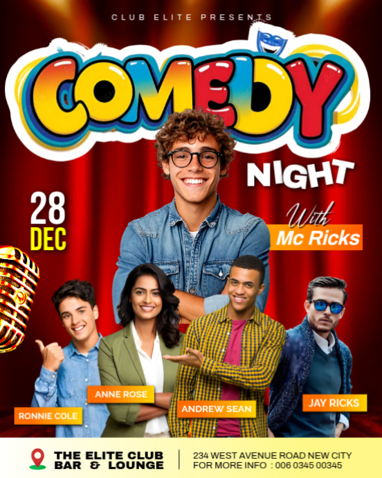 Copy of Red 3d Comedy Show Stand Up Open Mic Laugh Night Comedians ...