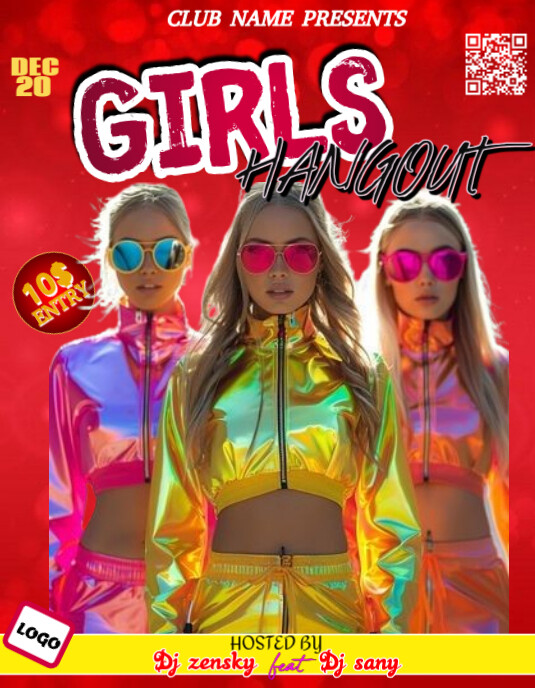 Red 3d Girls Hangout Party Flyer (us Letter) Template | PosterMyWall