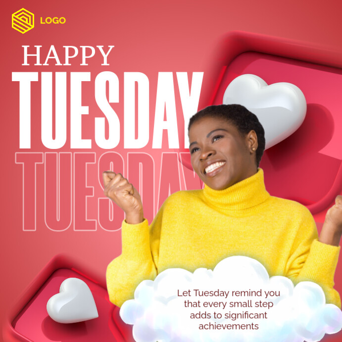 Copy of Red 3d Happy Tuesday Instagram Post | PosterMyWall