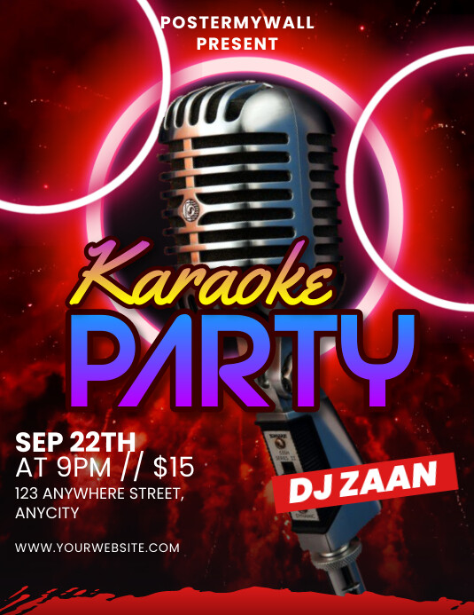 Red 3d Karaoke Party Pamflet (letter As) Template | PosterMyWall
