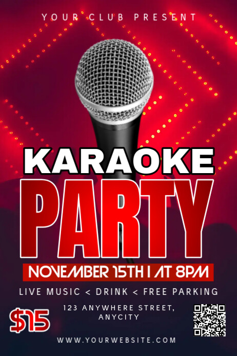 Red 3d Karaoke Party Poster Template | PosterMyWall