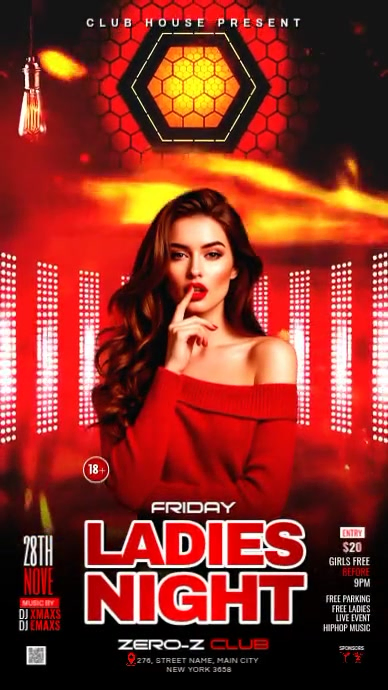Red 3d Ladies Night Club Party Instagram Story Template | PosterMyWall