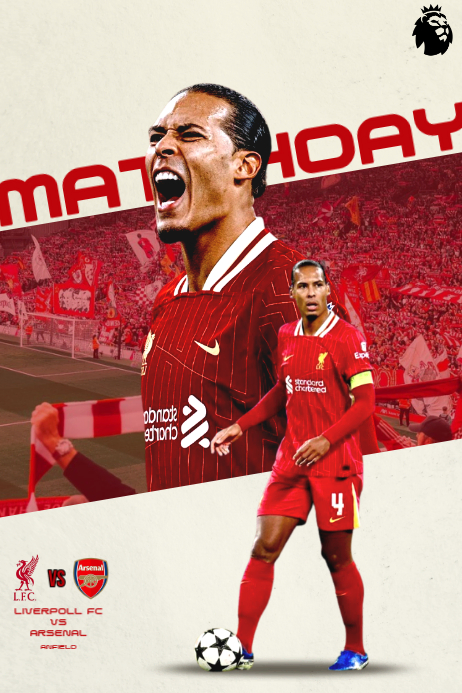 Red 3d Liverpool Vs Arsenal Football Matchday Poster Template ...