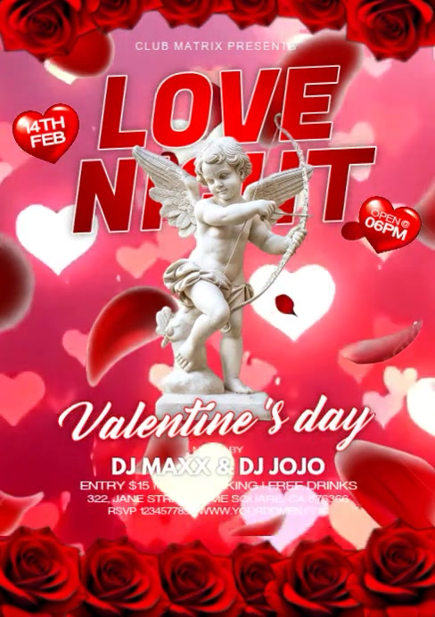 Red 3d Love Night Valentines Day Party A4 Template | PosterMyWall
