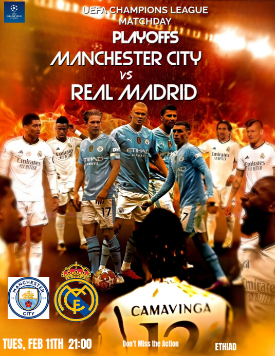 Red 3d Manchester City Vs Real Madrid Uefa Champions League Matchday ...