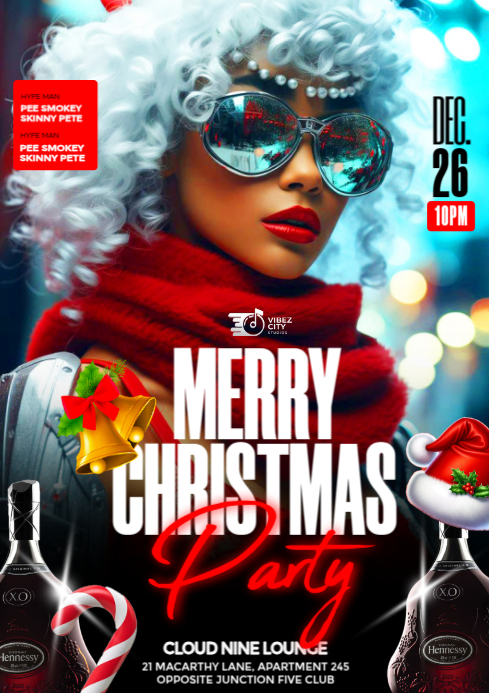 Red 3D Maximalist Merry Christmas Party Event Flyer A4 Template ...