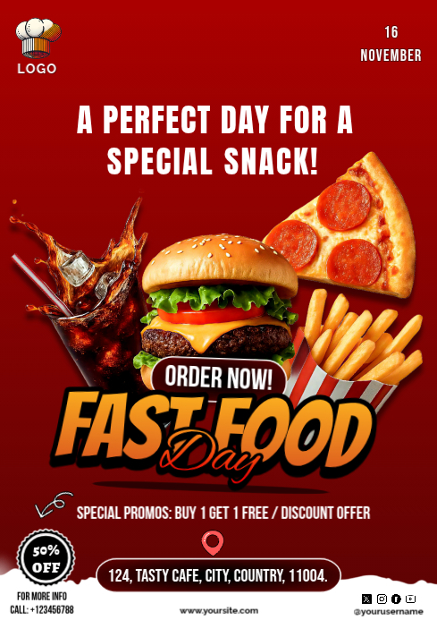 Red 3d National Fast Food Day A4 Template | PosterMyWall