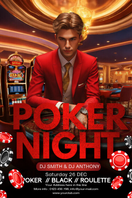 Red 3d Poker Night Party Poster Template | PosterMyWall