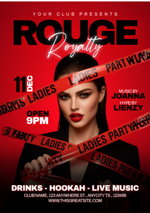 Red 3d Rouge Royalty Ladies Night Party A4 Template | PosterMyWall