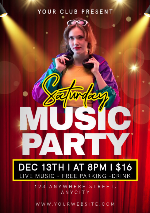 Red 3d Saturday Music Party A1 Template | PosterMyWall