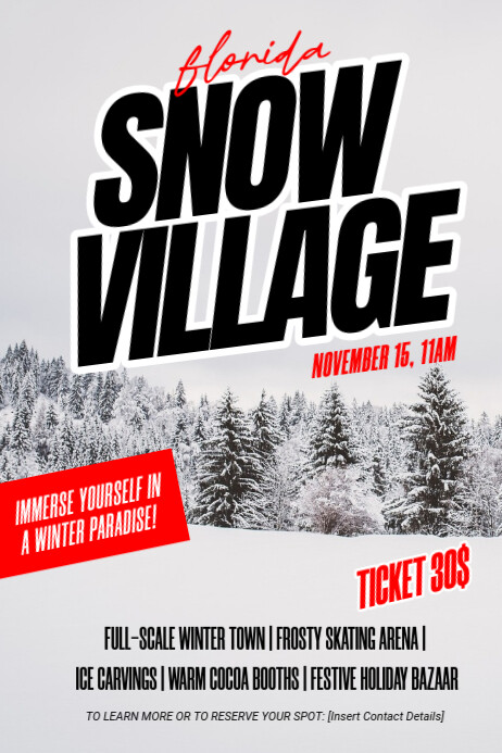 Red 3d Snow Village Poster Template | PosterMyWall