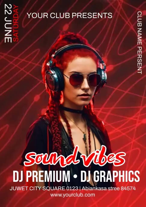 Red 3d Sound Vibes A4 Template | PosterMyWall