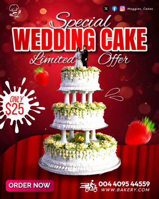 Red 3d Wedding Cake Marriage Bridal Celebration Custom Cakes Bakery ...