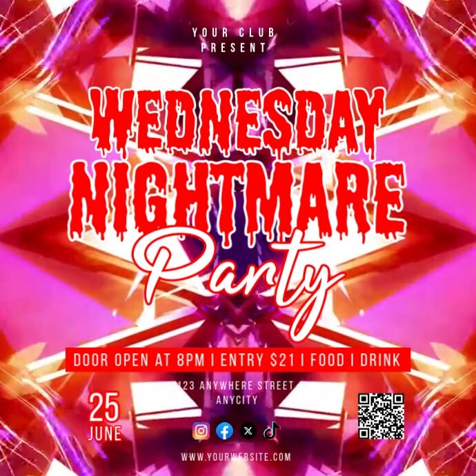 Copy of Red 3d Wednesday Nightmare Party Pos Instagram | PosterMyWall