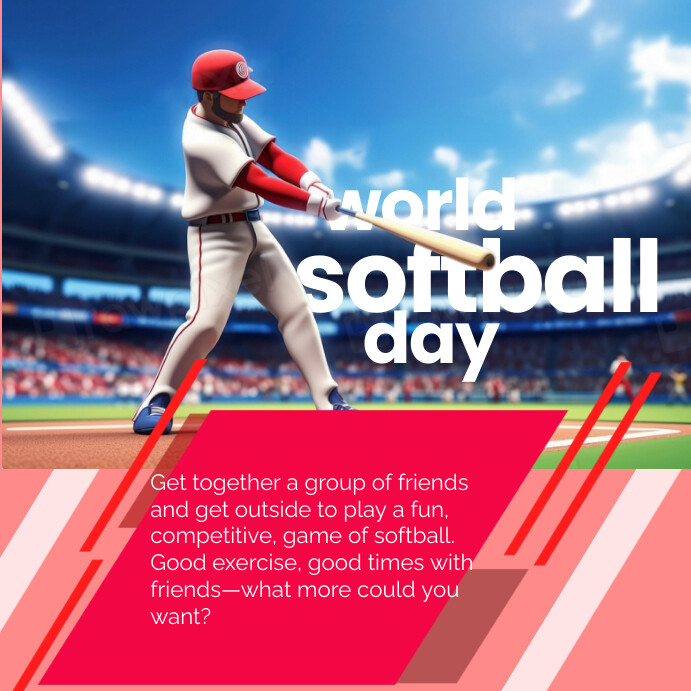 Red 3d World Softball Day Instagram Post Template | PosterMyWall