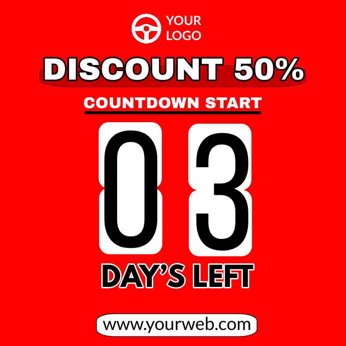 Red 50% Discount Countdown Start Instagram P Template | PosterMyWall
