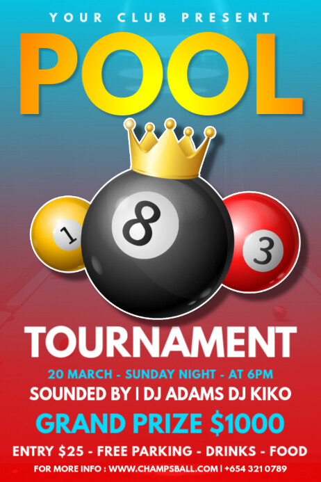 Red 8 Ball Pool Tournament Poster Template | PosterMyWall