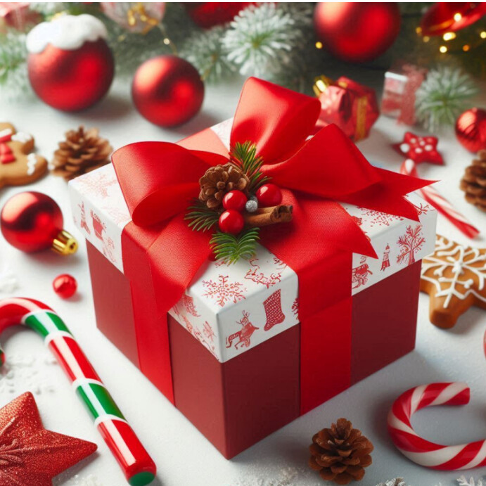 Red Abstract White Gift Box Instagram Post Templat | PosterMyWall