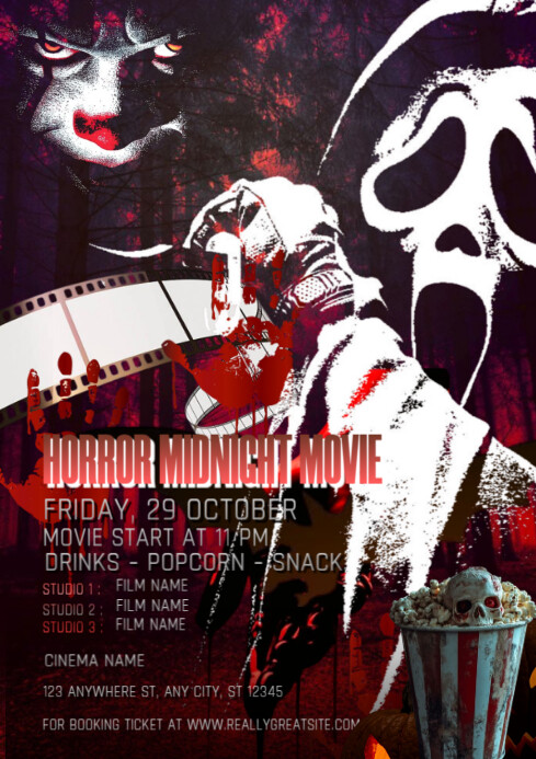Red Abstrak Horror Movie A4 Template | PosterMyWall