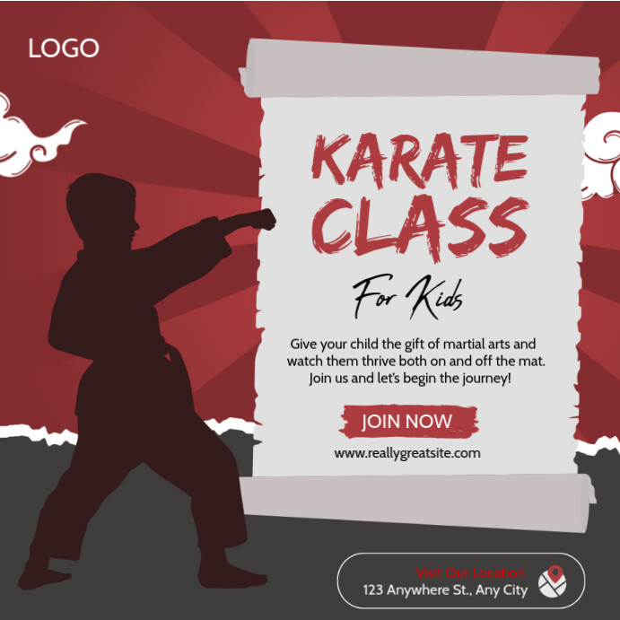 Red and Black Illustrative Kids Karate Class Instagram Post Template ...