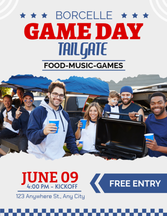 Red And Blue Bold Sports Game Day Tailgate Flyer Template | PosterMyWall