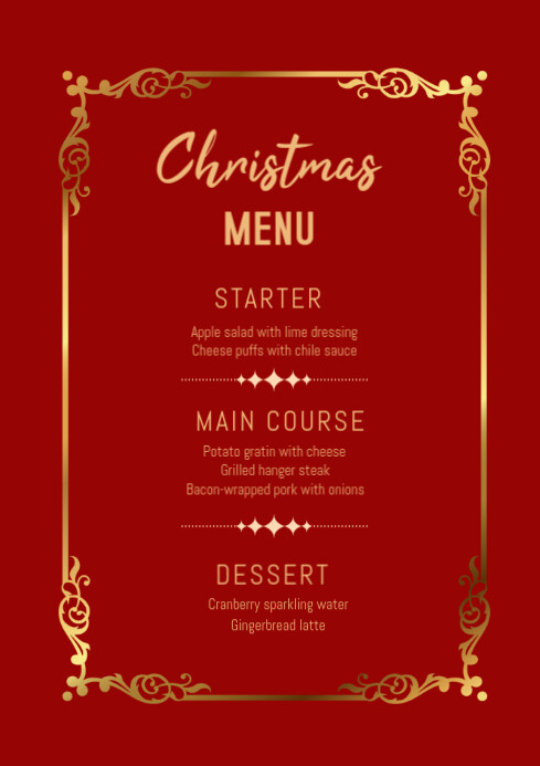 Red and Gold Maximalist Christmas Menu A4 Template | PosterMyWall