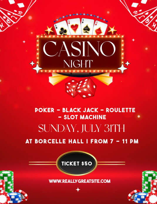 Red and Gold Modern Casino Night Flyer Template | PosterMyWall