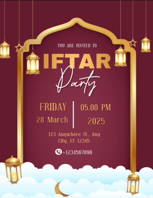 Red and Gold Modern Iftar Party Flyer 2025 Template | PosterMyWall